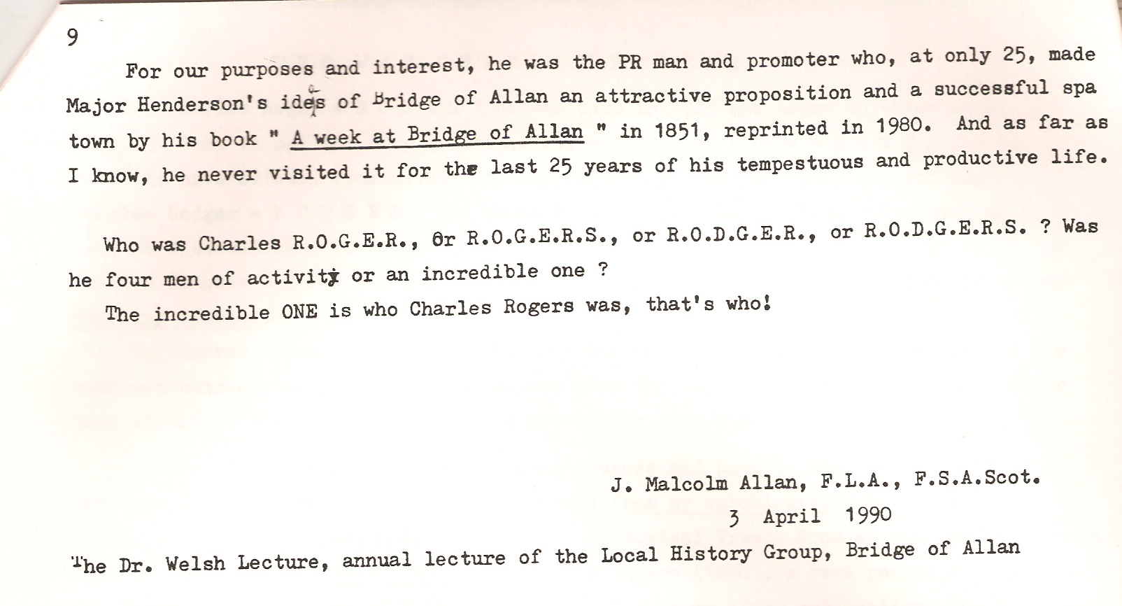 Rev Charles Rogers – Dr Welsh Trust