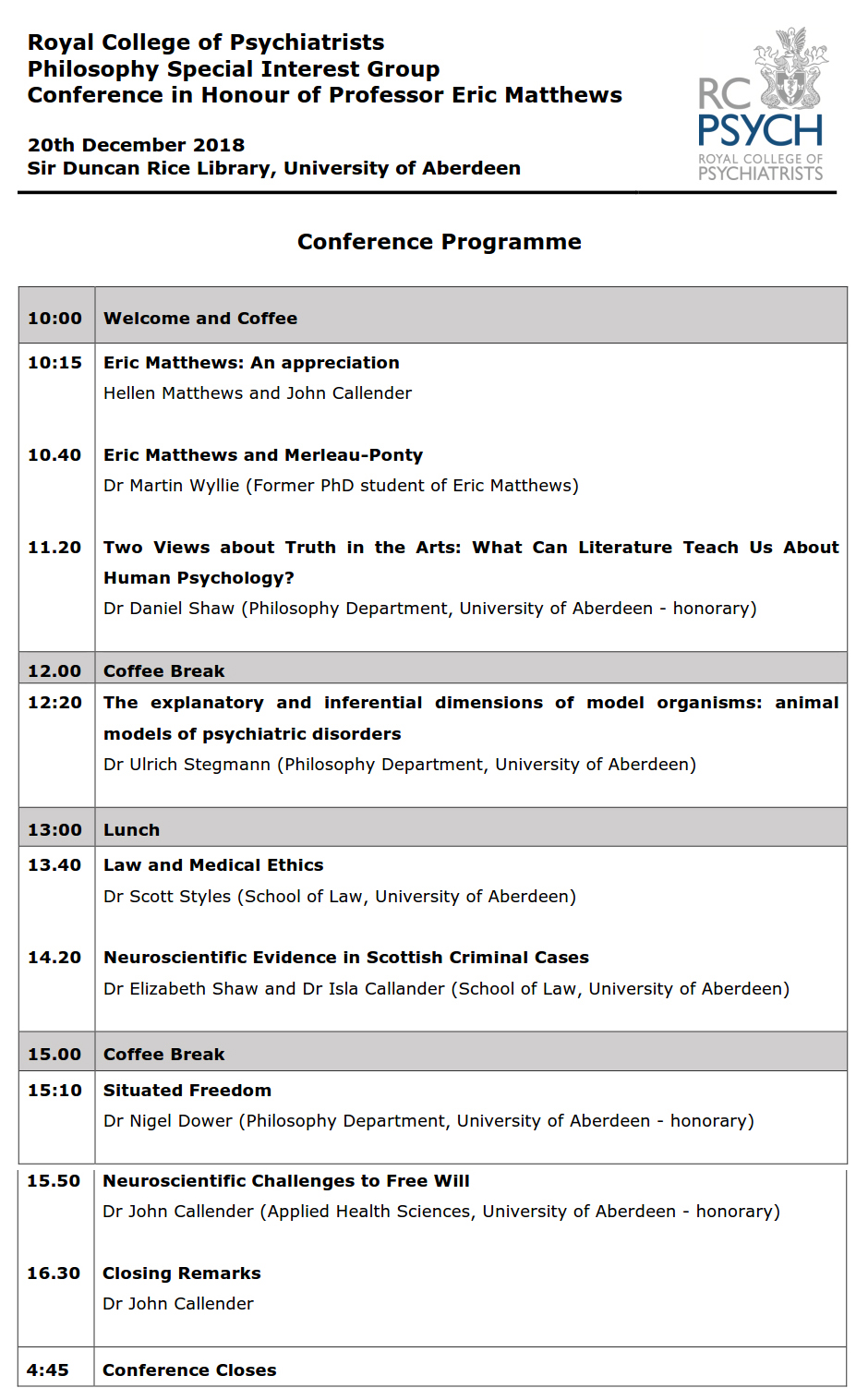 Conference for Professor Eric Matthews 20 Dec 2018 – Hole Ousia