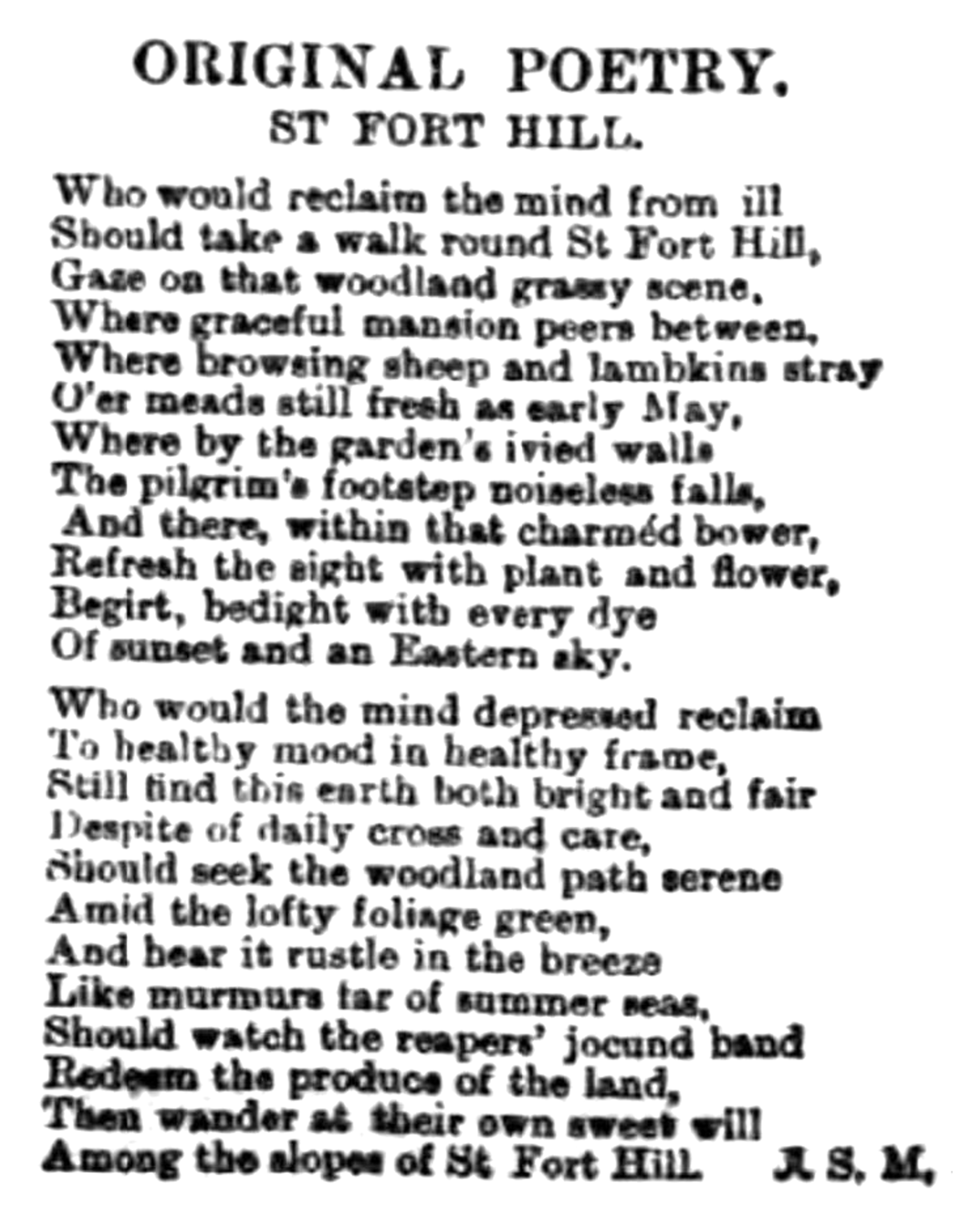 St Fort Hill 1884 poem – Hole Ousia