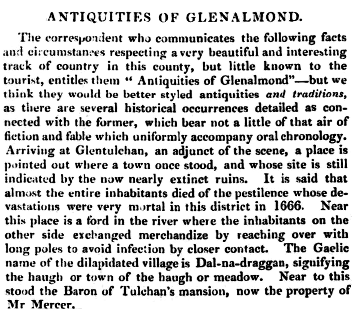 1833 Antiquities of Glenalmond – Glentulchan, Mercer family – Hole Ousia