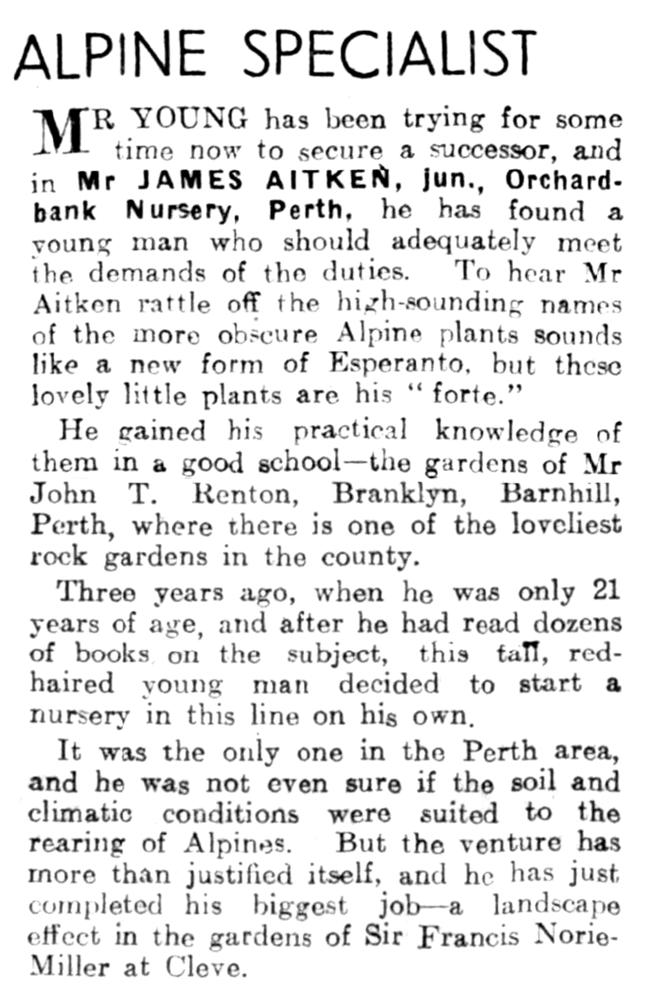 James Aitken, Alpine specialist -Dundee Courier – 18 August 1937 – Hole ...