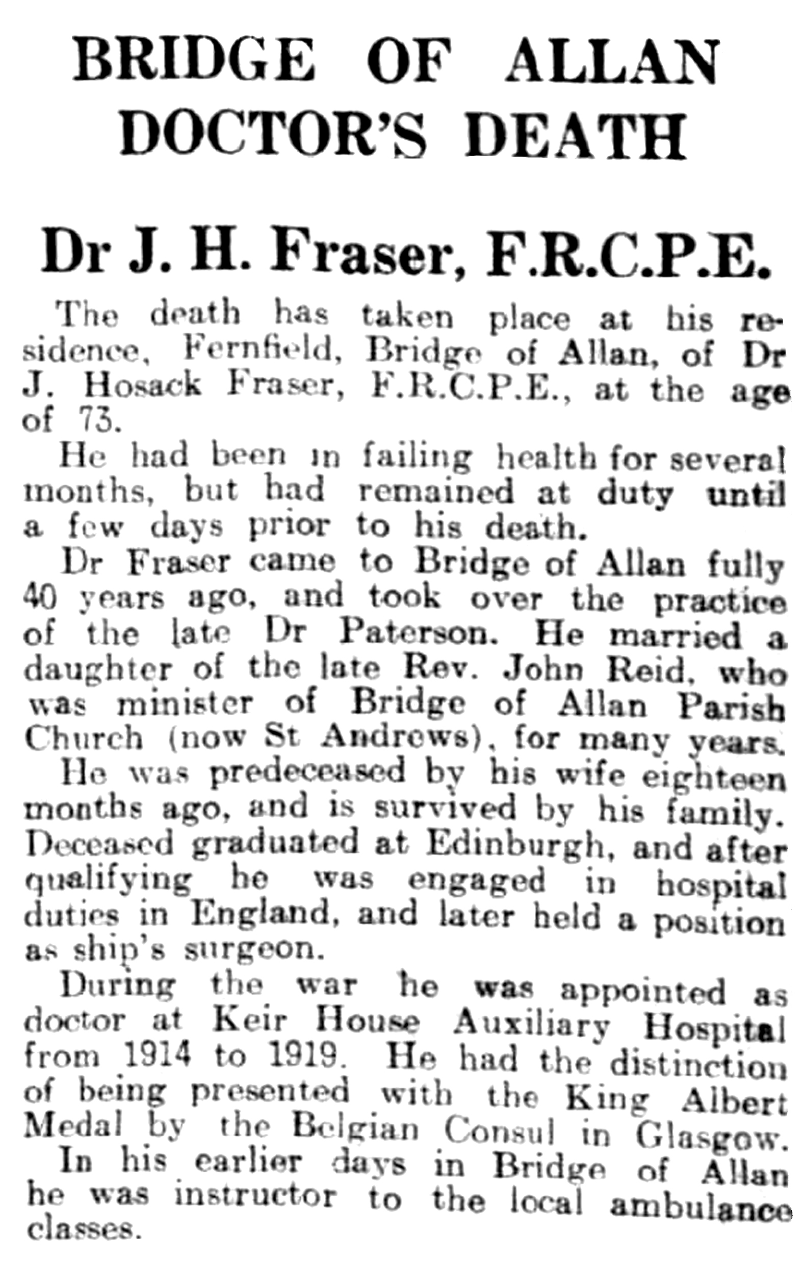 Dec 1930, Dr John Hosack Fraser, Bridge of Allan [b] – Hole Ousia