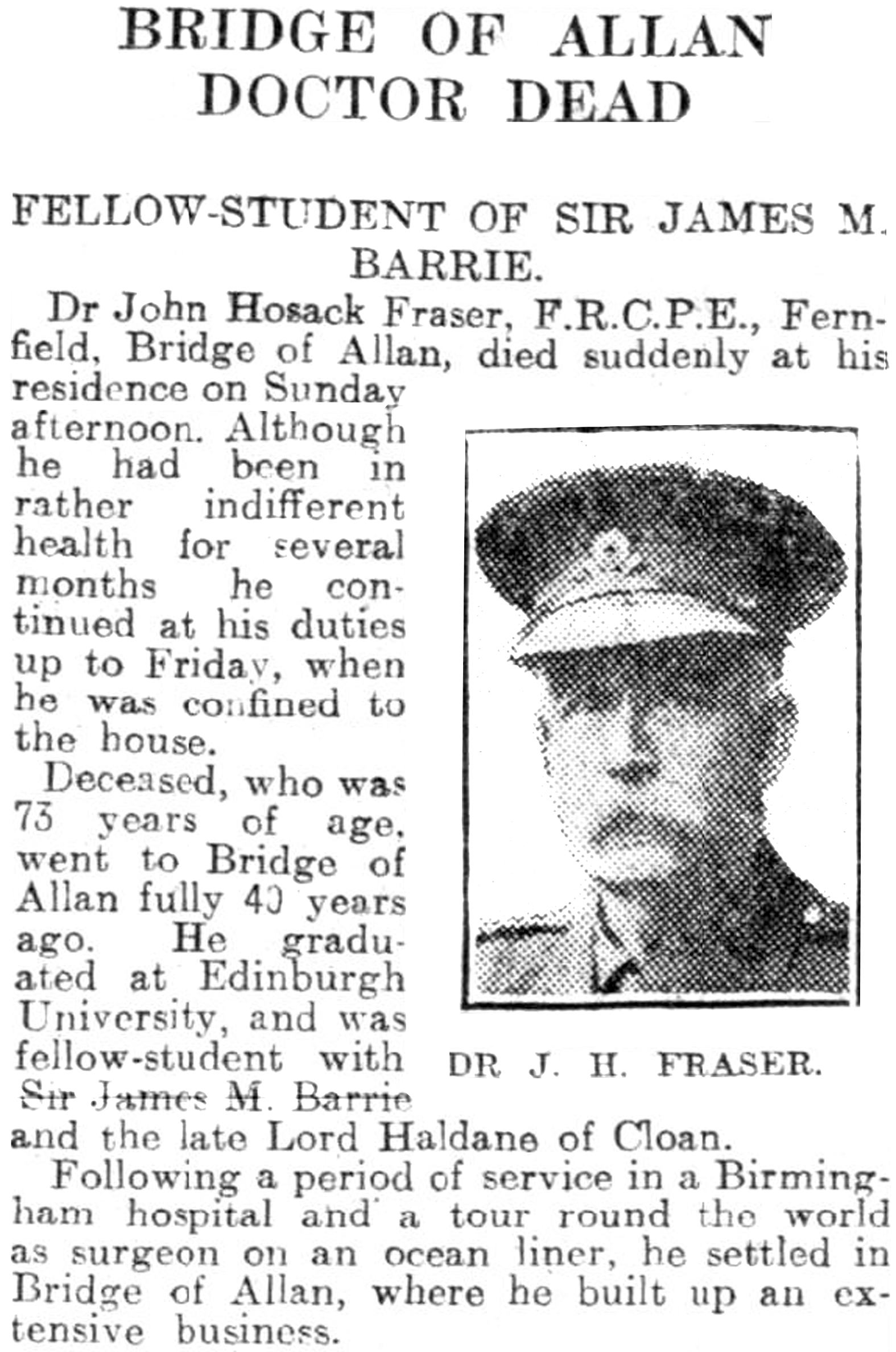 Dec 1930, Dr John Hosack Fraser, Bridge of Allan – Hole Ousia