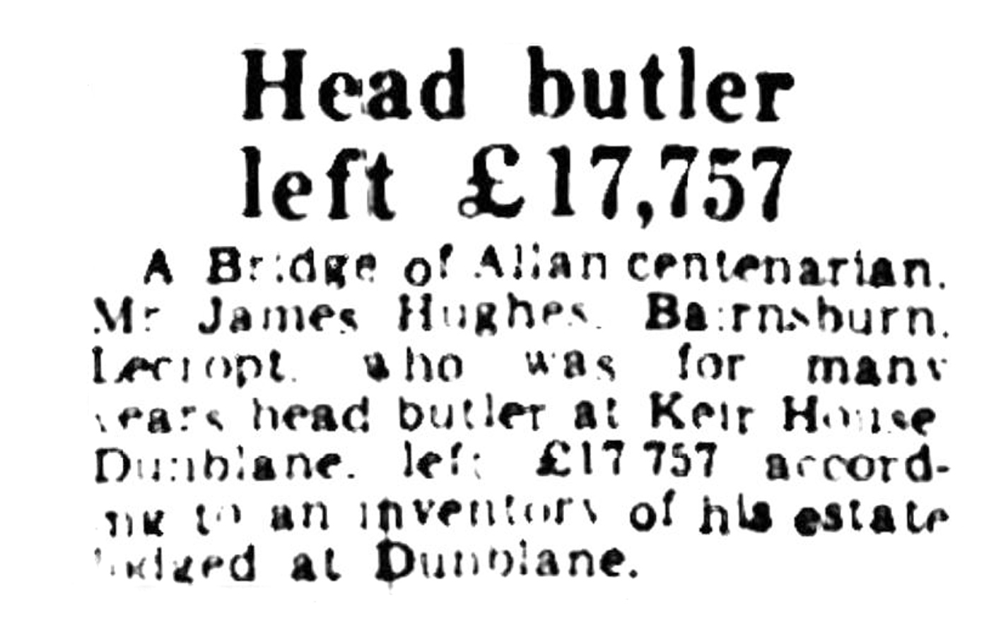 James Hughes, Bairnsburn, Lecropt, Butler, Keir House, Feb 1964 – Hole ...