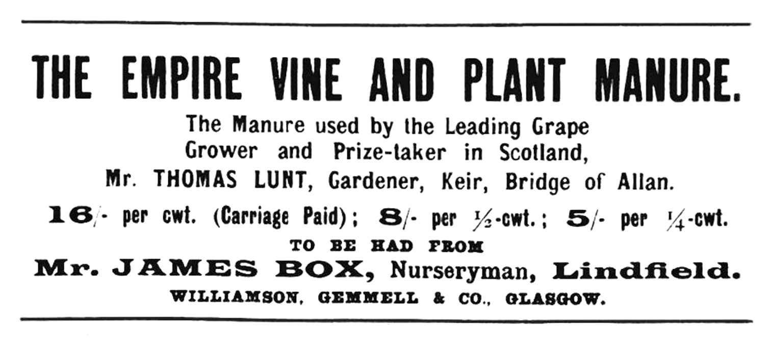 Jan 1910 empire vine and plant manure – as used by Thomas Lunt ...
