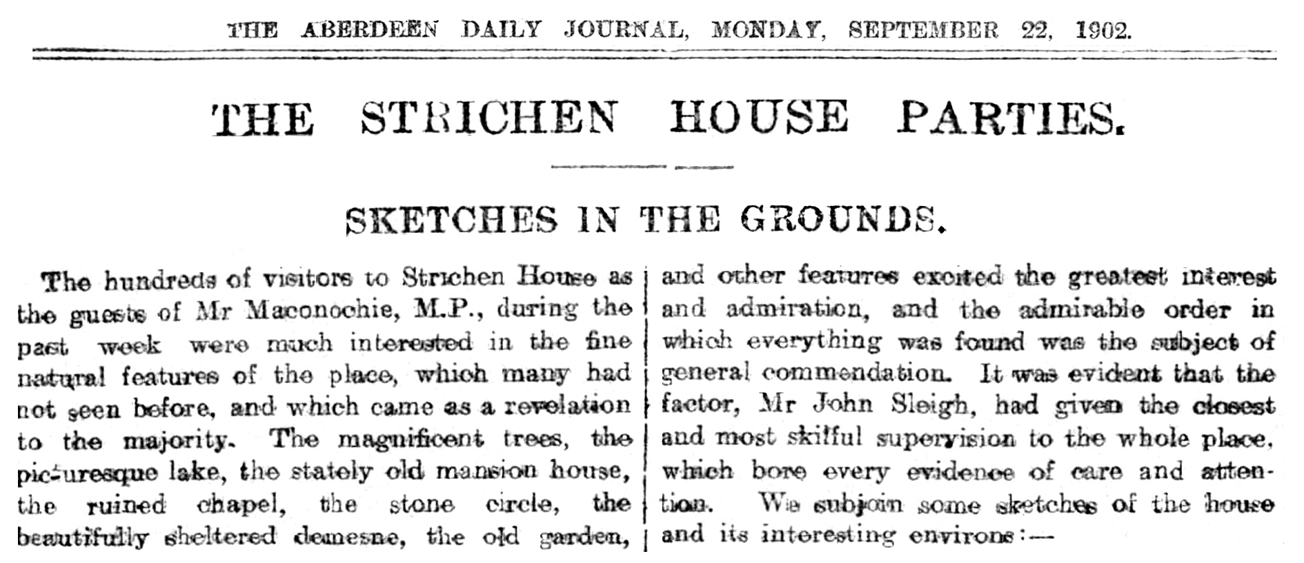 Strichen House parties – Aberdeen Press and Journal – 22 September 1902 ...